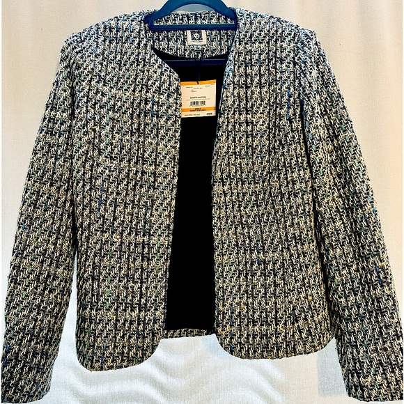Anne Klein | Jackets & Coats | Anne Klein Gold Blue Tweed Blazer | Poshmark